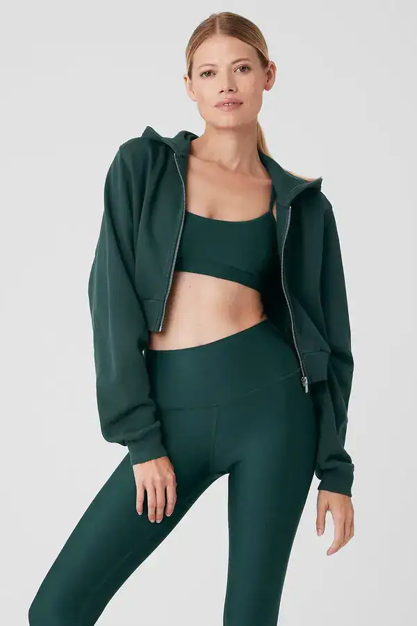 Alo Yoga Breakaway Zip Up Hoodie - Midnight Green | Editorialist